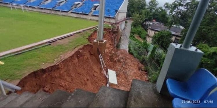 Retaining wall of Late PA Sangma Football stadium collapses - South ...